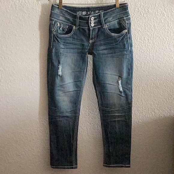 YMI | Jeans | Ymi Distressed White Thick Threaded Jeans Sz 9 | Poshmark